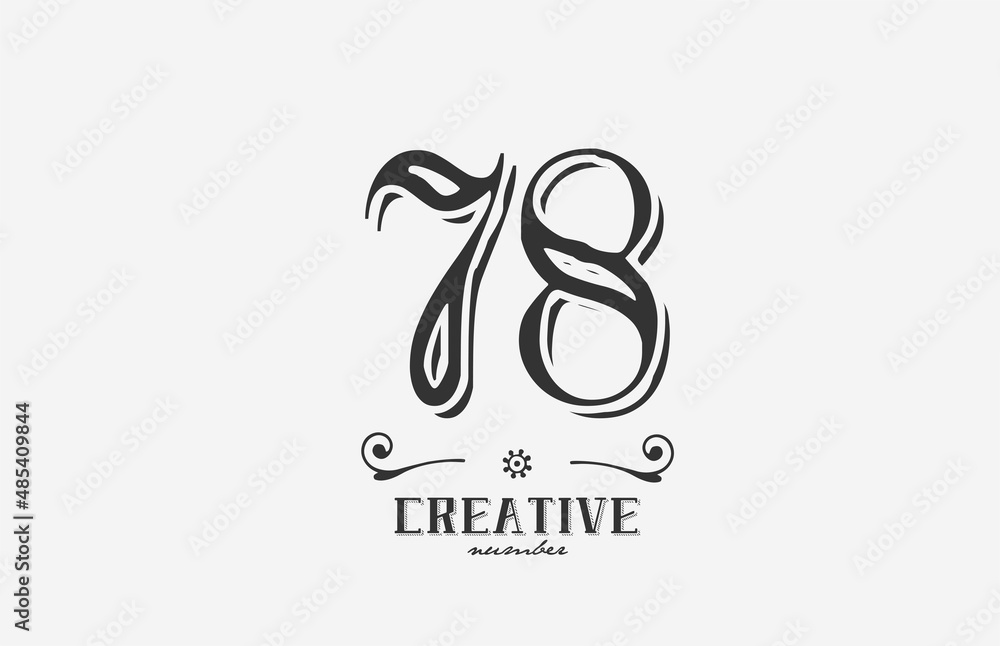 78 vintage number logo icon with black and white color design. Creative ...
