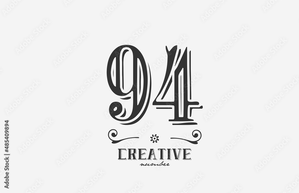 94 vintage number logo icon with black and white color design. Creative ...