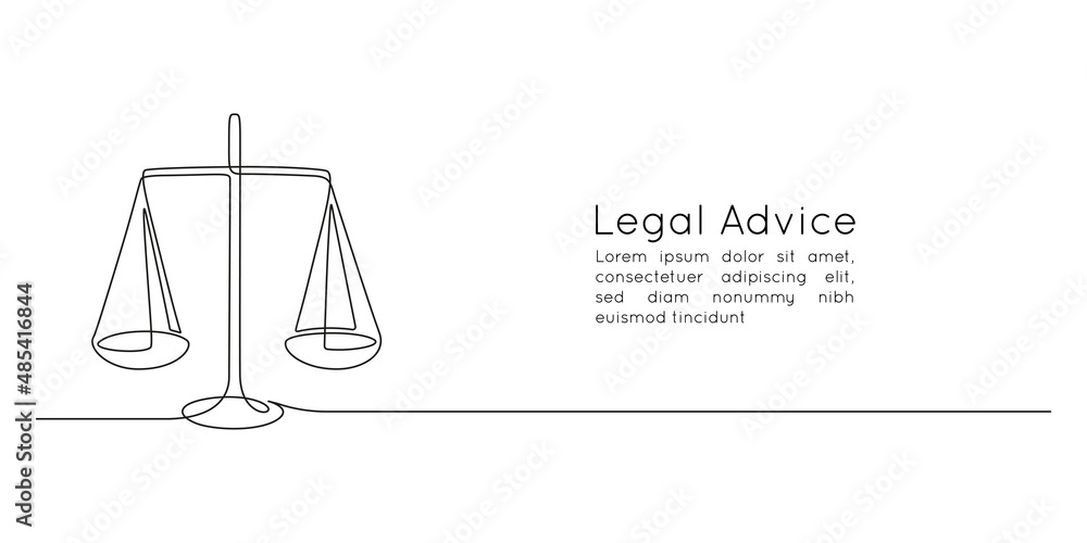 One continuous line drawing of law balance and scale of justice. Symbol ...