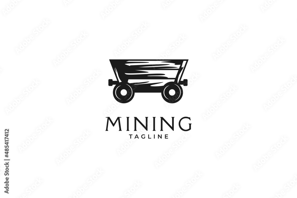Mine cart vintage logo. Mining retro line art design. Illustration mine ...