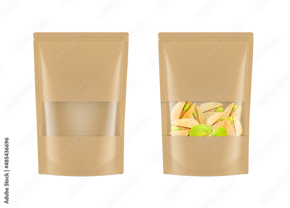 Pouch bag mockup with ziplock and transparent window mockup isolated on ...