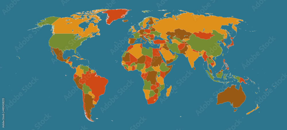 World map with four colors Retro style. Stock Vector | Adobe Stock