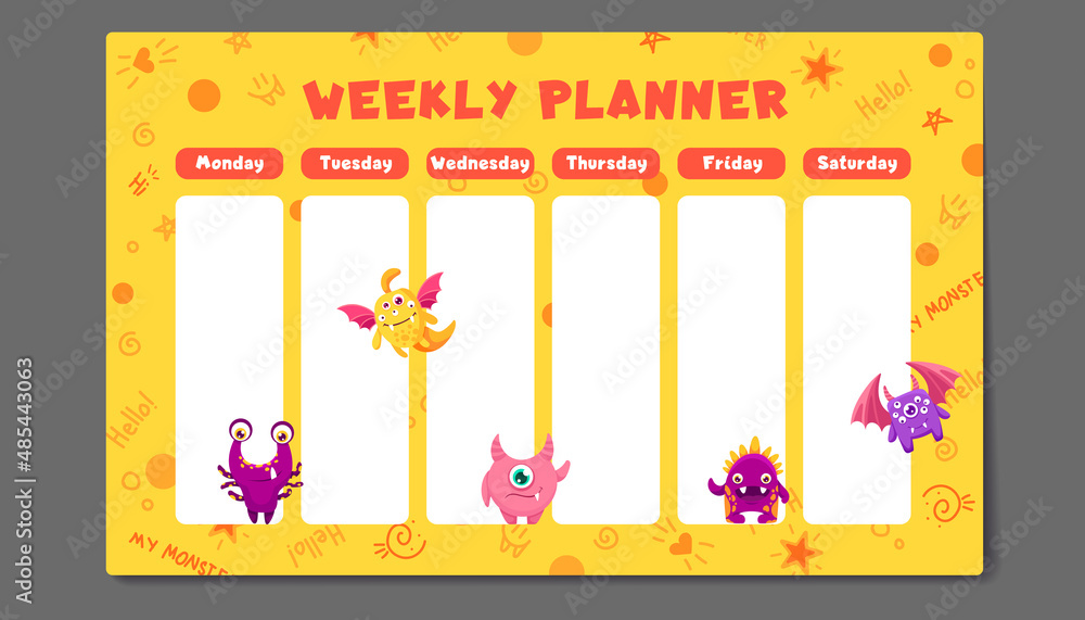 Weekly planner, back to school timetable template with cute funny and ...