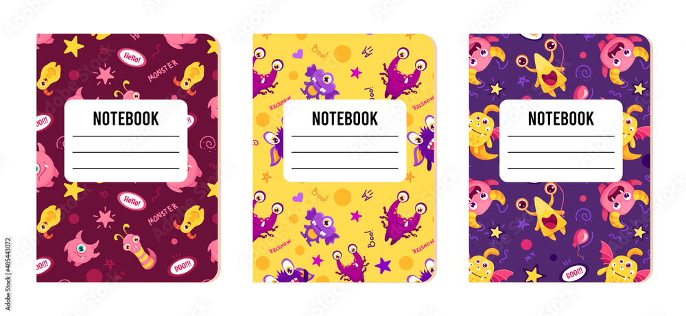 Notebook Cover templates with funny monsters patterns. Printable ...
