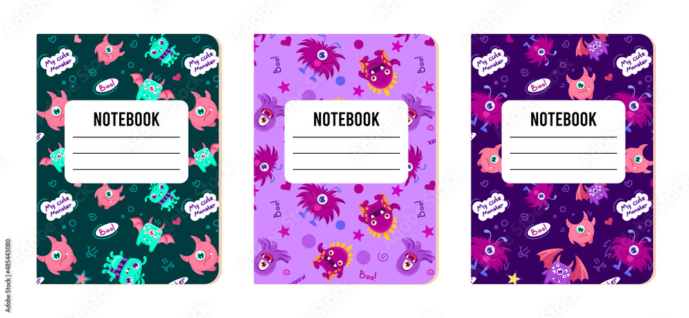 Notebook Cover templates with funny monsters patterns. Printable ...