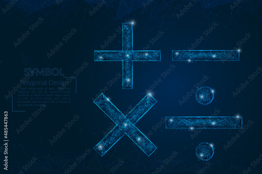 Abstract isolated blue image of a math signs. Polygonal illustration ...