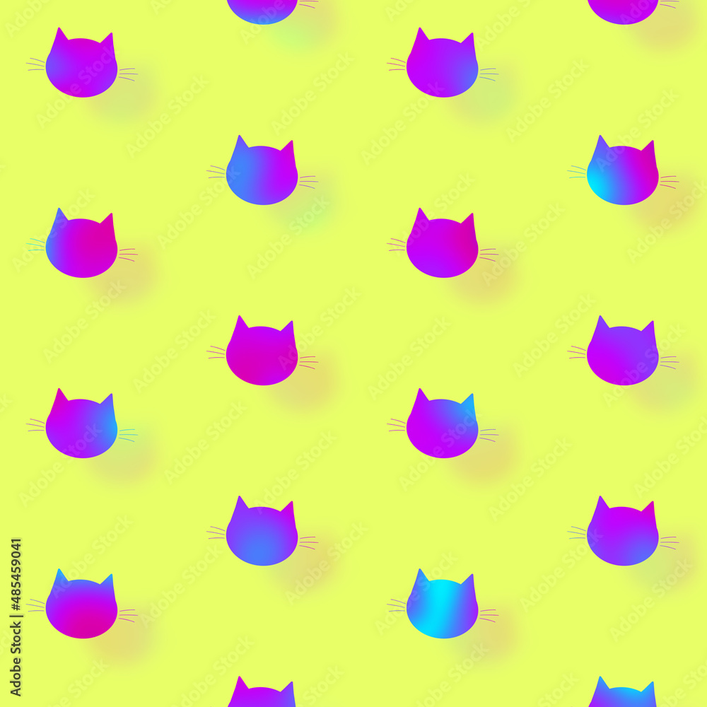 Cat heads pattern in vibrant gradient holographic neon colors. Concept ...