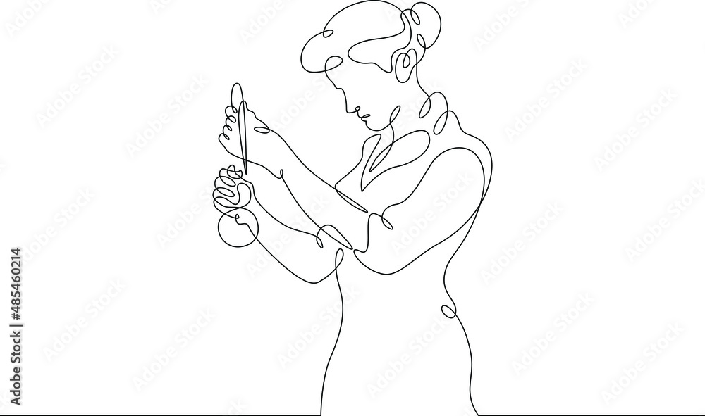 One continuous line.Laboratory assistant in the laboratory. The ...