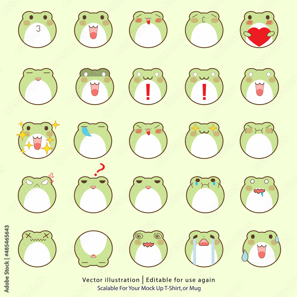 vector illustration set of frog emoticons. Set of cute cartoon green ...