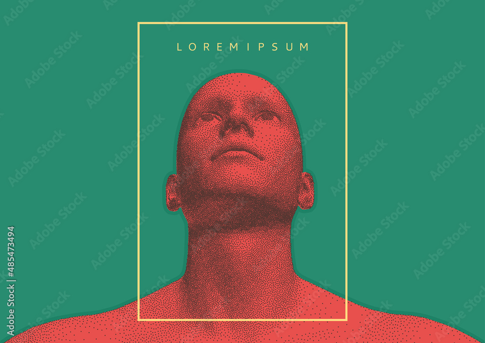 Man looking up. Abstract digital human head. Minimalistic design for ...