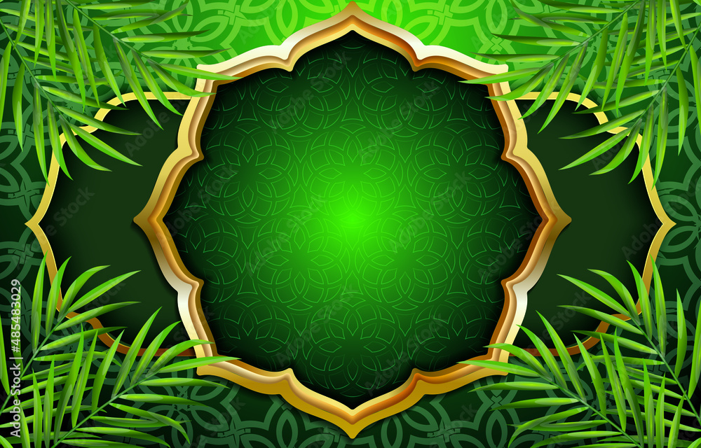 islamic background with blank space and green leaf frame Stock Vector ...