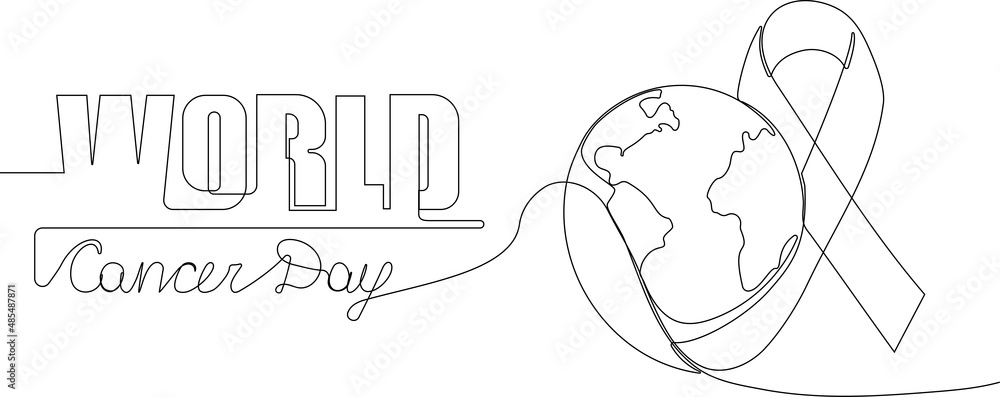 Continuous one line drawing of ribbon with a globe planet earth as ...