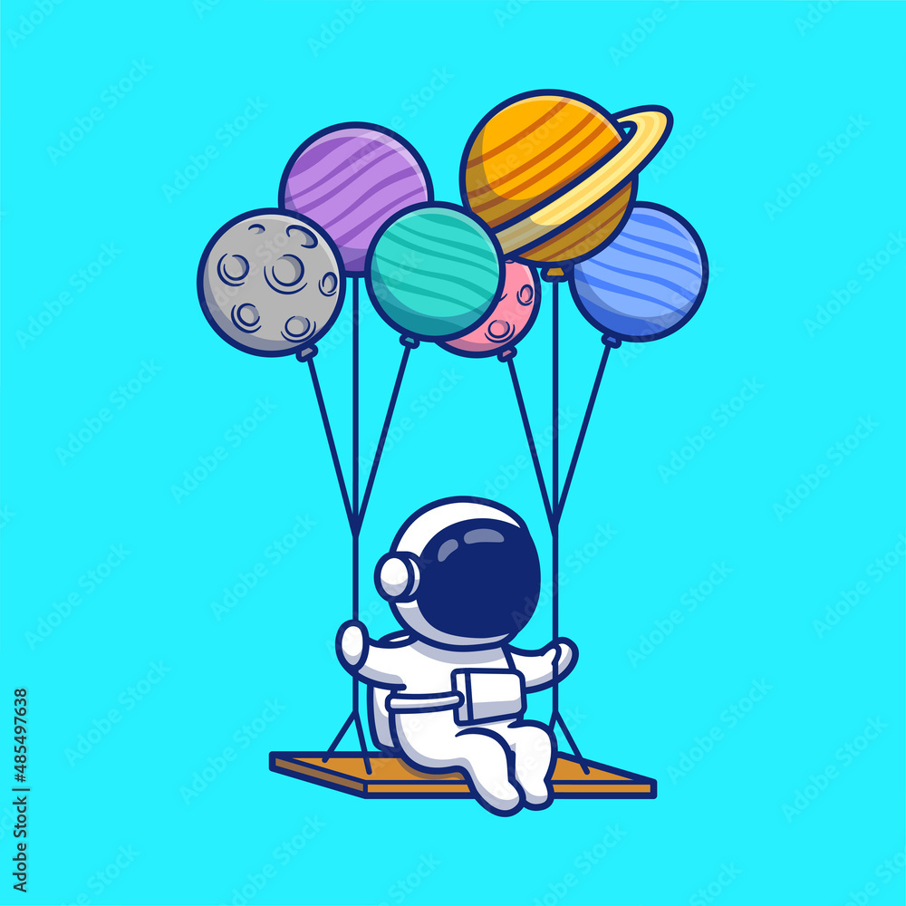 Cute Astronaut Swinging With Planets Cartoon Vector Icon Illustration ... Cute Astronaut Swinging With Planets Cartoon Vector Icon Illustration ...
