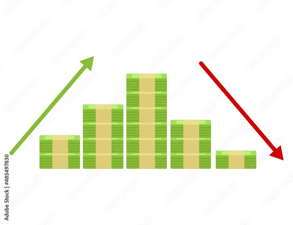 Vetor de Vector illustration of money piling up and showing the ...