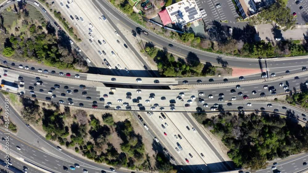 Drone footage of top view of Highway road junctions. The Intersecting ...