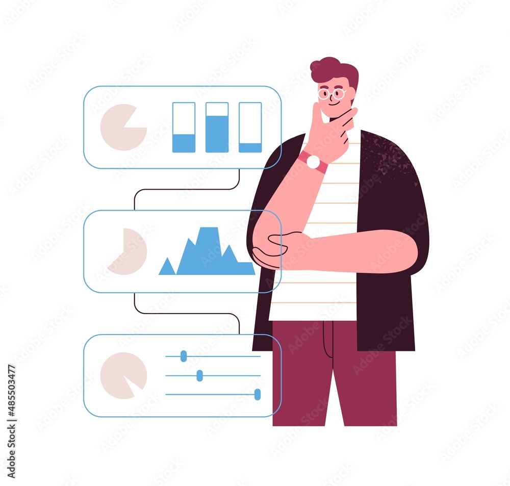 Business analyst analyzing data graphs. Analysis and logic thinking ...