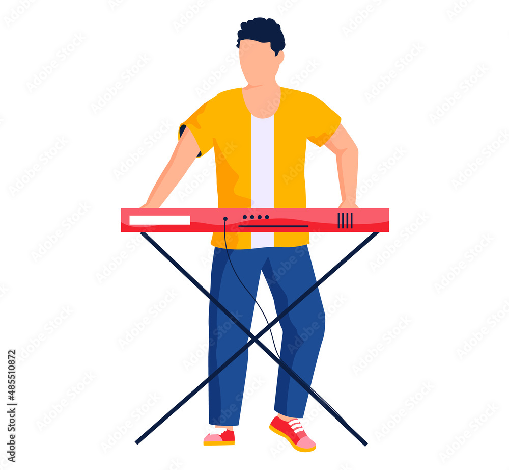 Man playing digital piano isolated flat cartoon piano player. Vector ...