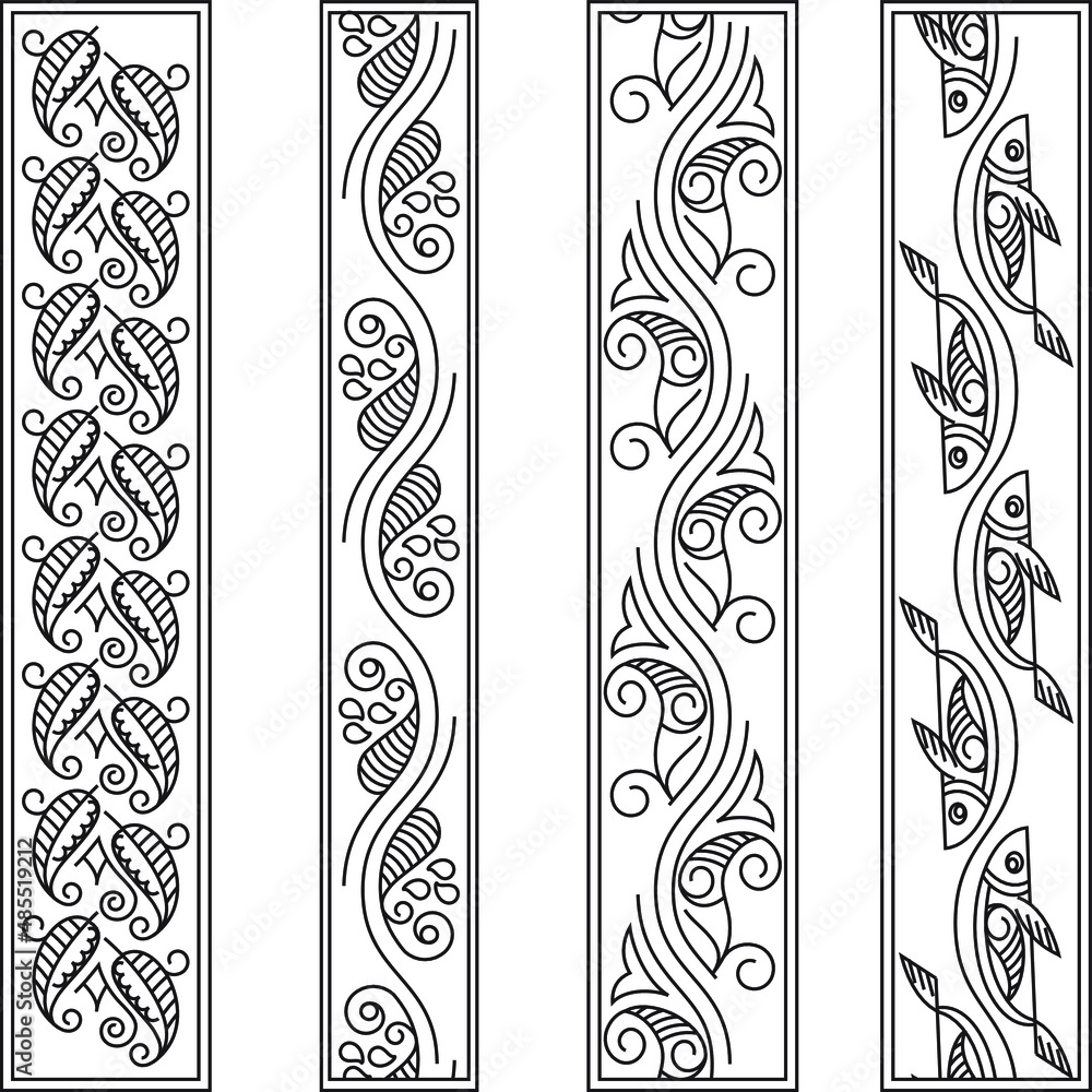 colorful kalamkari vector border design. Indian Traditional ...