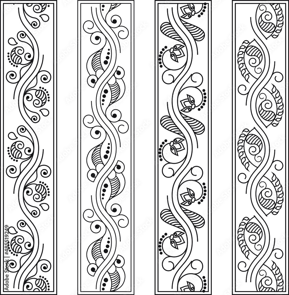 colorful kalamkari vector border design. Indian Traditional ...