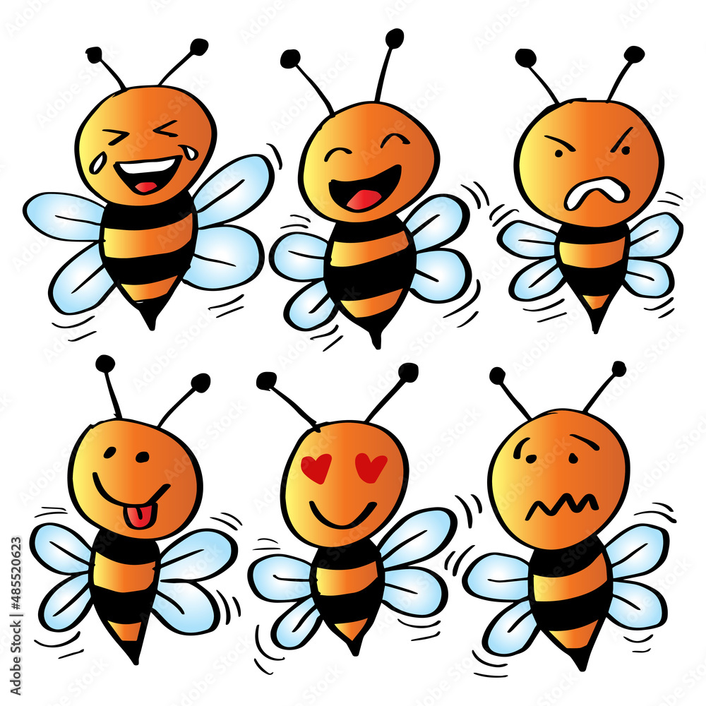 Cartoon bee with different facial expressions Stock Vector | Adobe Stock