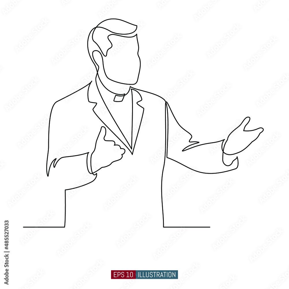 Continuous line drawing of The priest extends his hands to the people ...