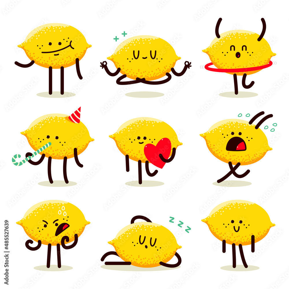 Cute lemon vector cartoon characters set isolated on a white background ...