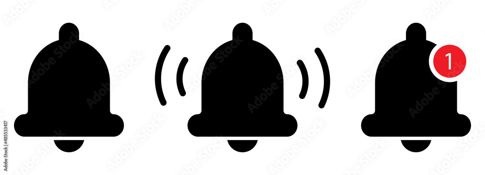 Notification bell icon. Simple flat style. Set of notification symbol ...
