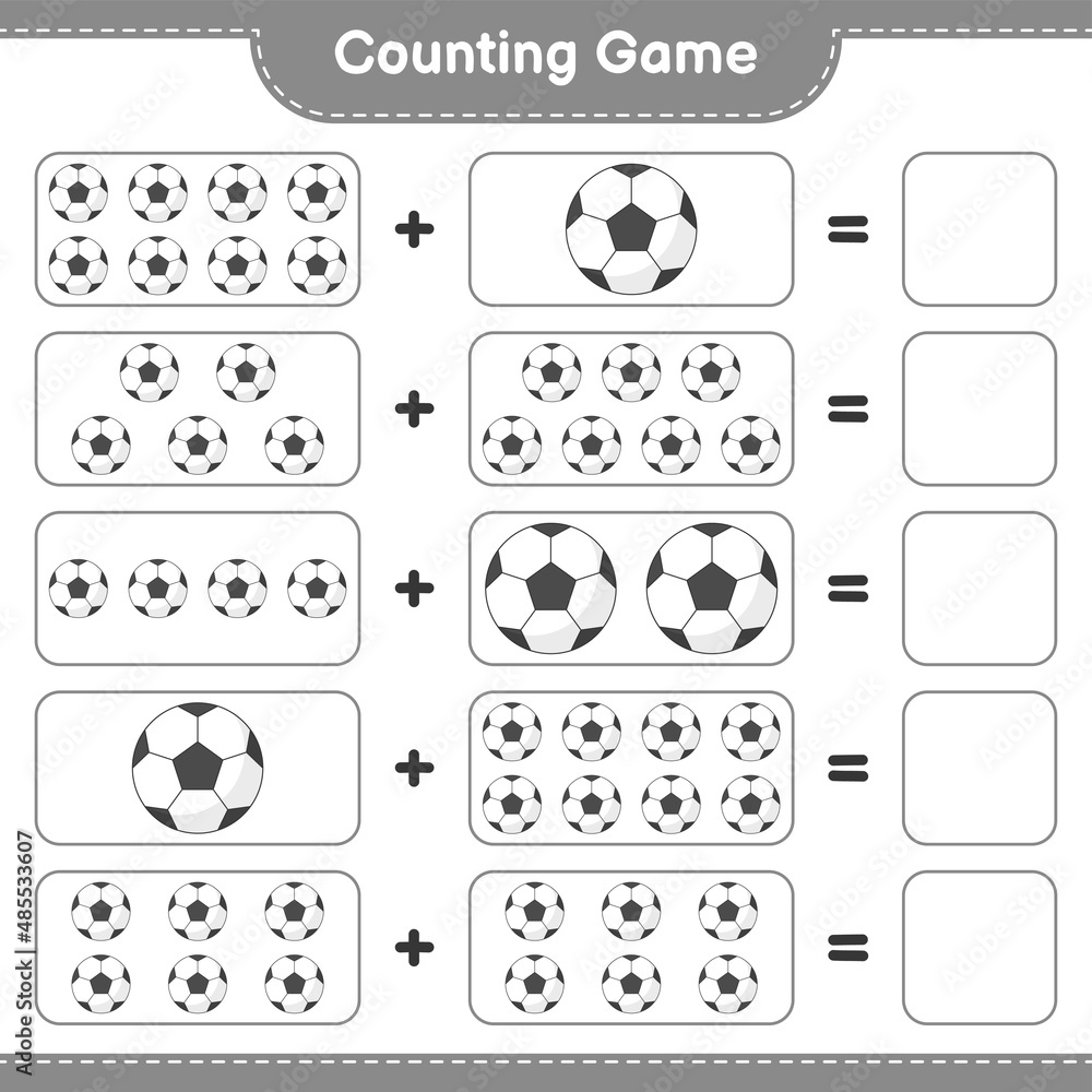 Vetor Do Stock Count And Match Count The Number Of Soccer Ball And Match With The Right
