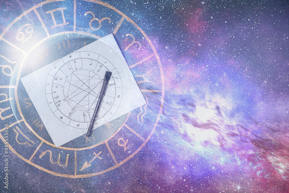 Astrology. Astrologer calculates natal chart and makes a forecast of ...