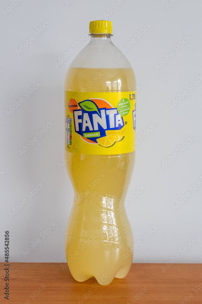 Pruszcz Gdanski, Poland - January 3, 2022: Bottle of Fanta Lemon soft ...