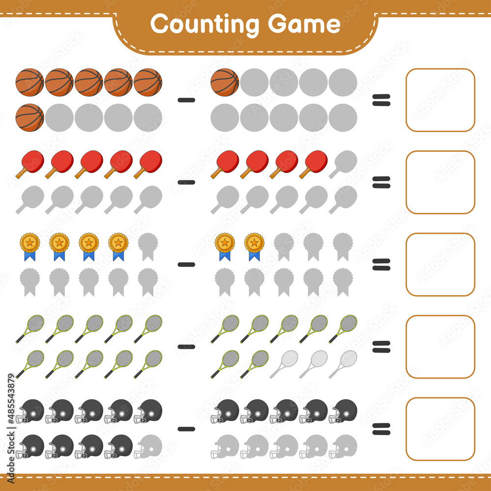 Count and match, count the number of Ping Pong Racket, Basketball ...