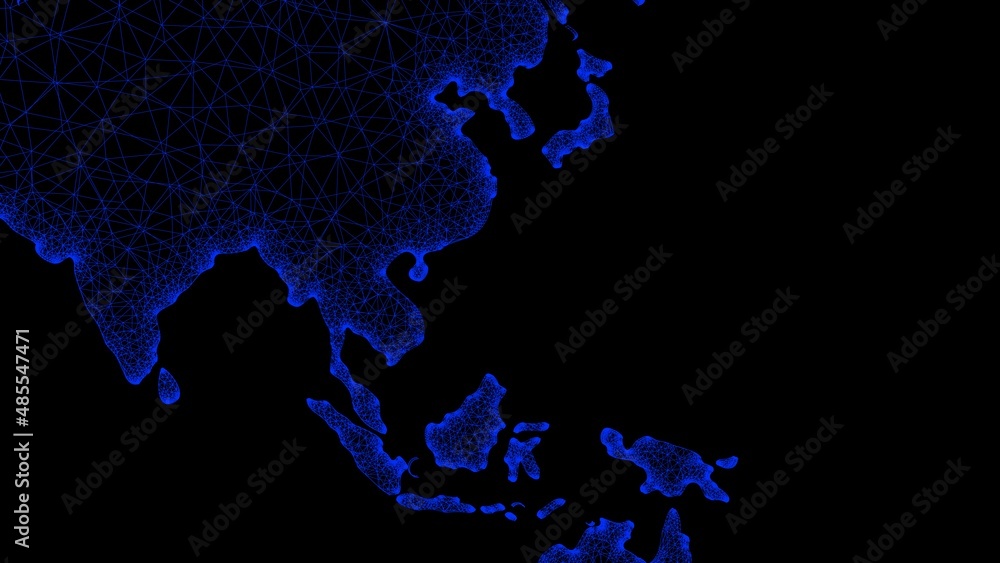 Global technology map 3d. Neon digital map of Asia with computer ...