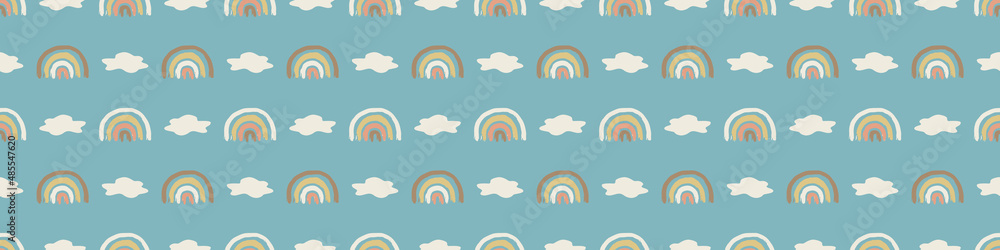 Gender neutral rainbow seamless vector border. Simple whimsical ...