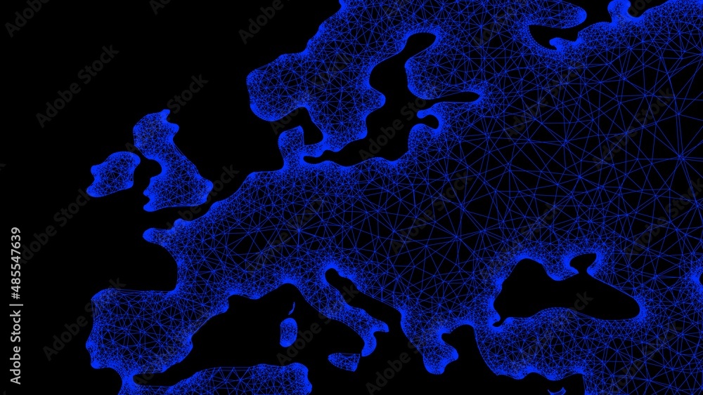Global technology map 3d. Neon digital map of the Europe with computer ...