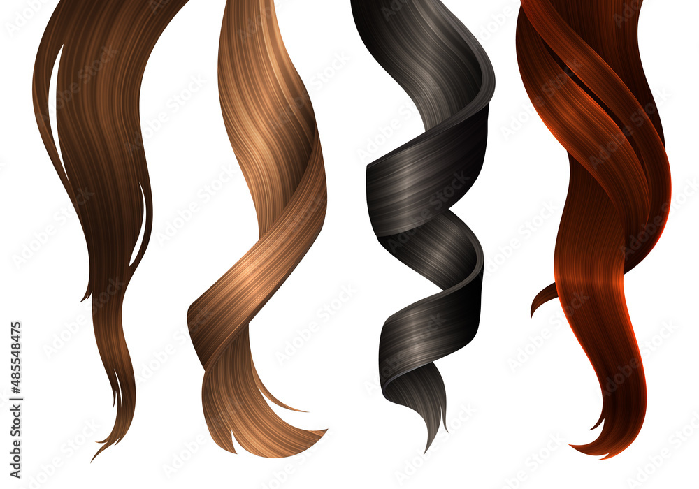 Multicolored Hair Samples. Vector Realistic 3d Illustration. Stock ...