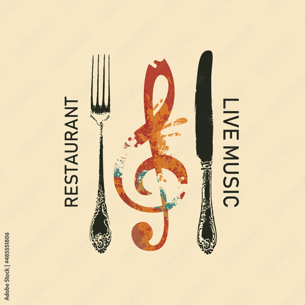 Vector menu or banner for restaurant with live music decorated with ...