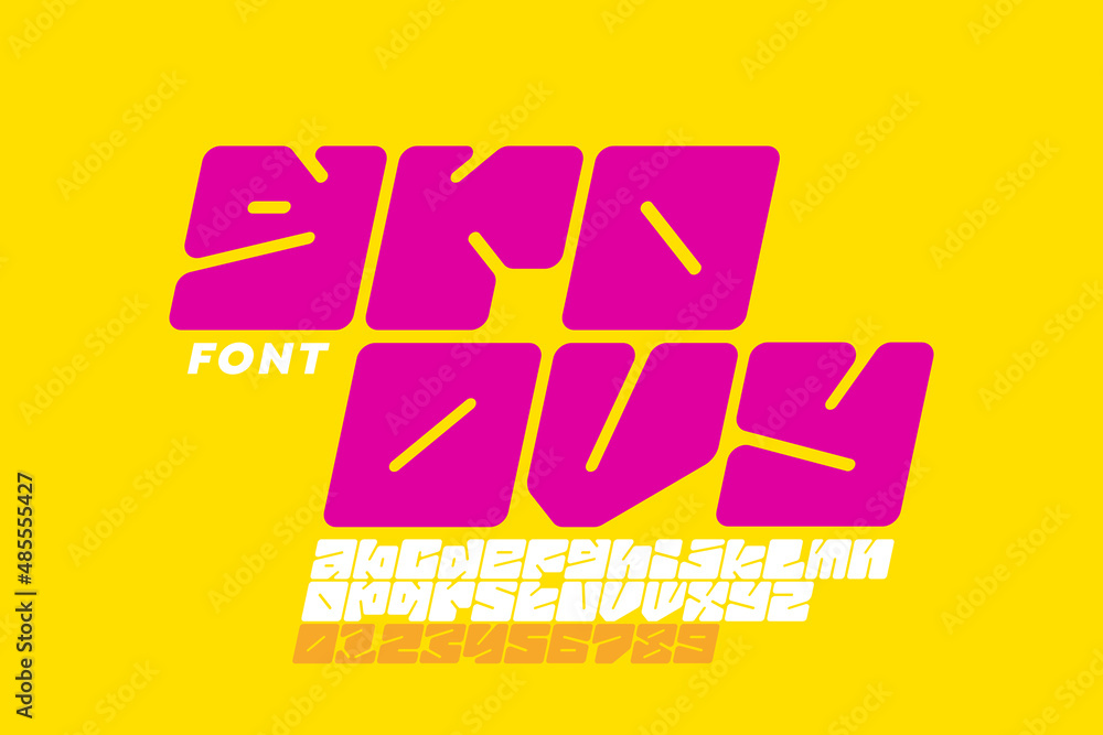 Groovy font, alphabet letters and numbers vector illustration vector de ...