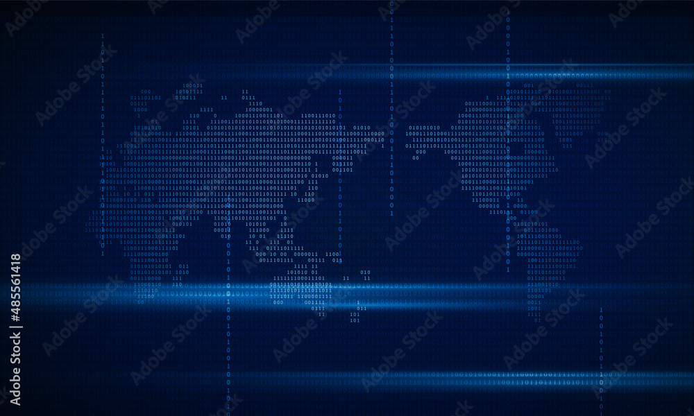 Abstract a stream of binary code numbers on the monitor are the ...