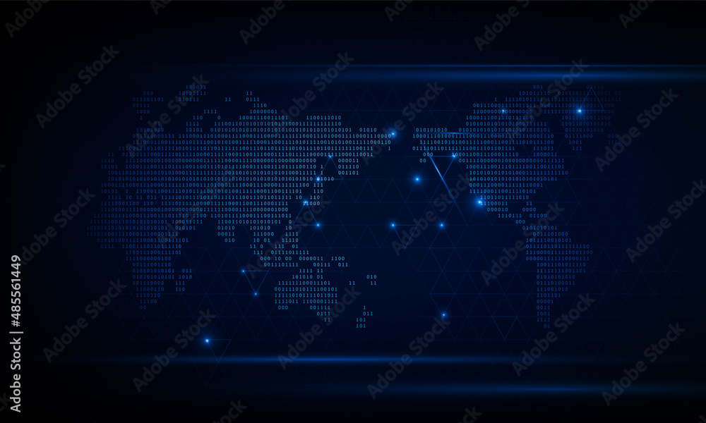 Abstract a stream of binary code numbers on the monitor are the ...