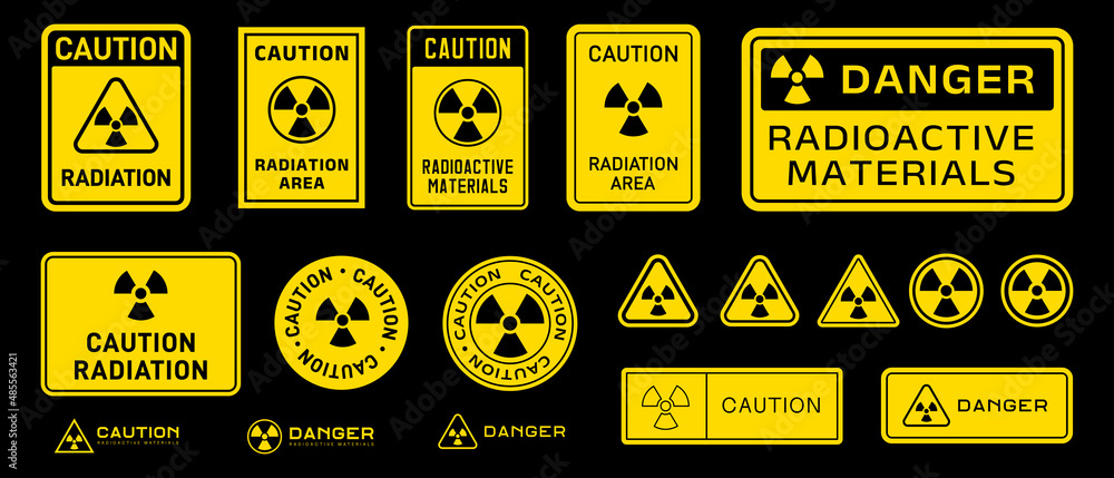 Set of Radioactive Materials Caution Signs. Warning Danger Radiation ...