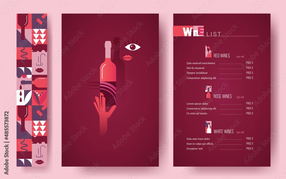 Wine restaurant menu design with geometric pattern. Vector illustration ...