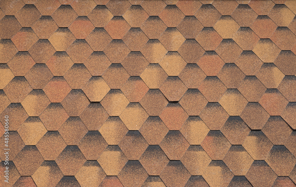 Roof with new color gradients bitumen shingles close Stock Photo ...