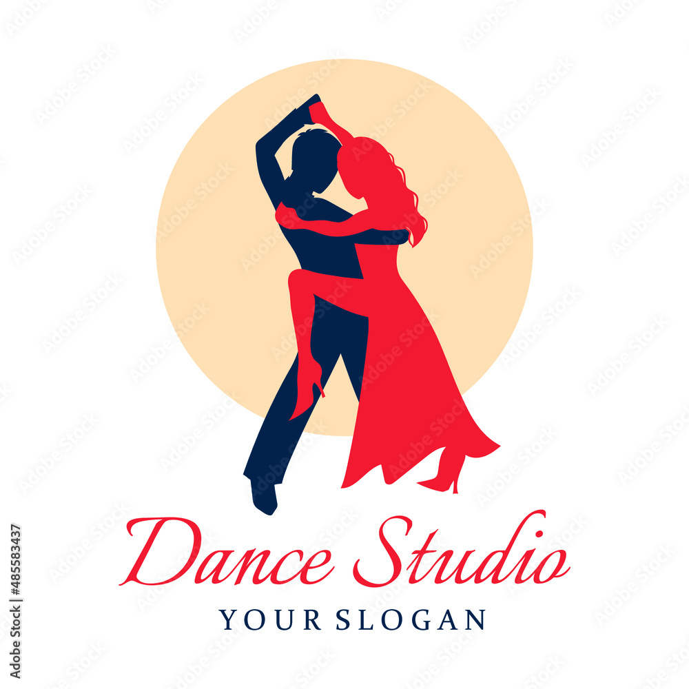 Dance studio logo design template. Dancing couple isolated on white ...