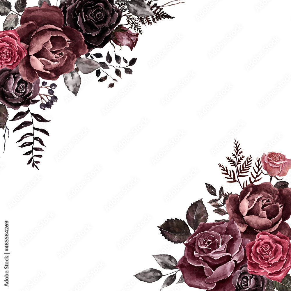 Watercolor floral border made in vintage Victorian gothic style ...