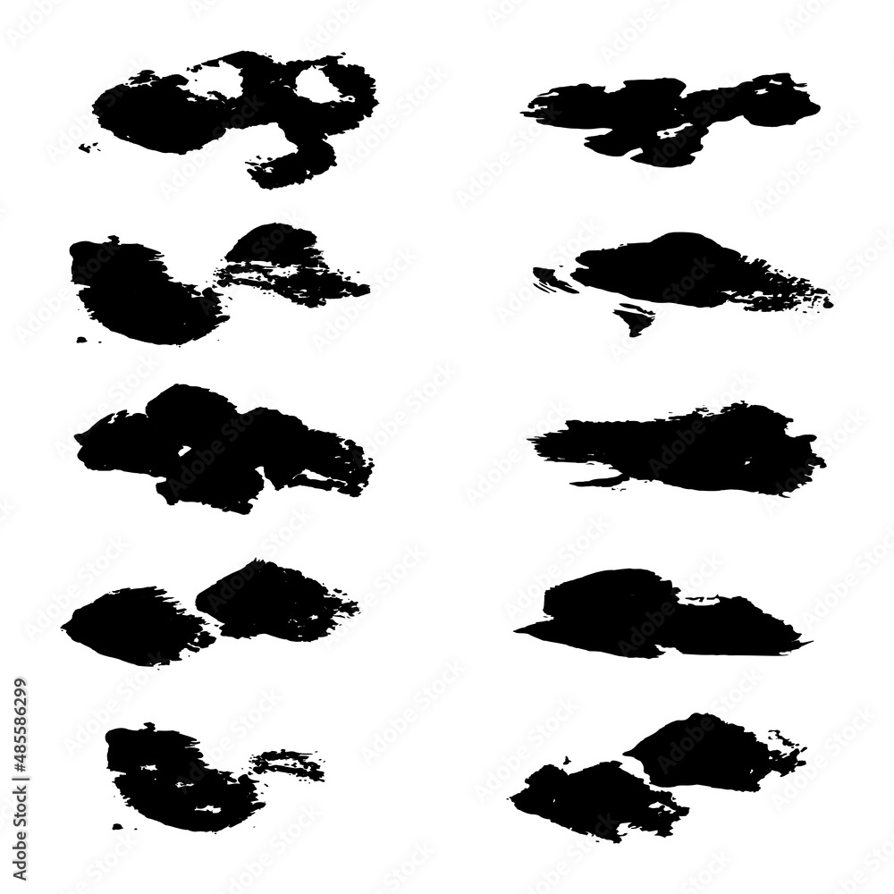 Brush strokes, black ink lines, vector abstract set with paint brush ...