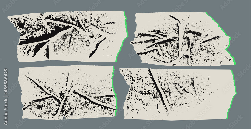 Glued paper wrinkled effect, vector realistic background. Badly wet ...