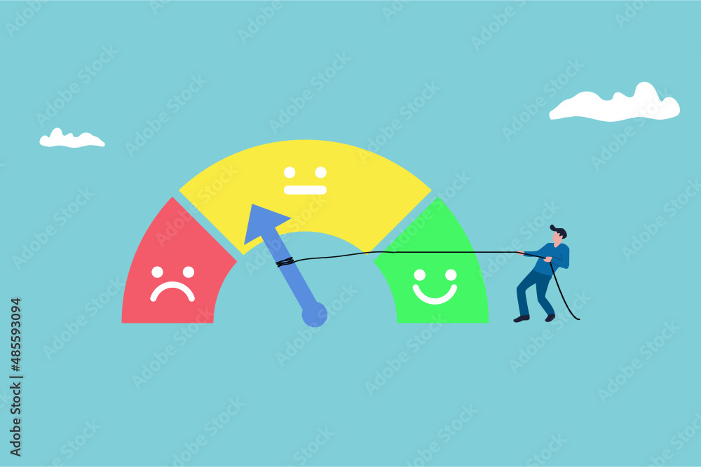 strong businessman pull the string to make rating gauge to be excellent ...