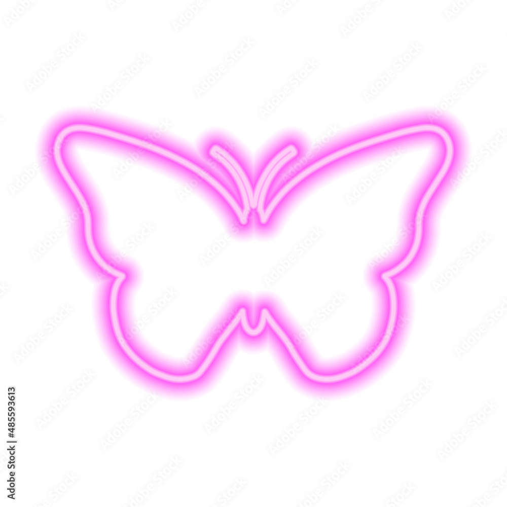 Pink neon sign of butterfly isolated on white. Stock Vector | Adobe Stock