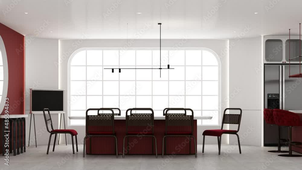 red interior in art minimalist style in the living dining bedroom ...
