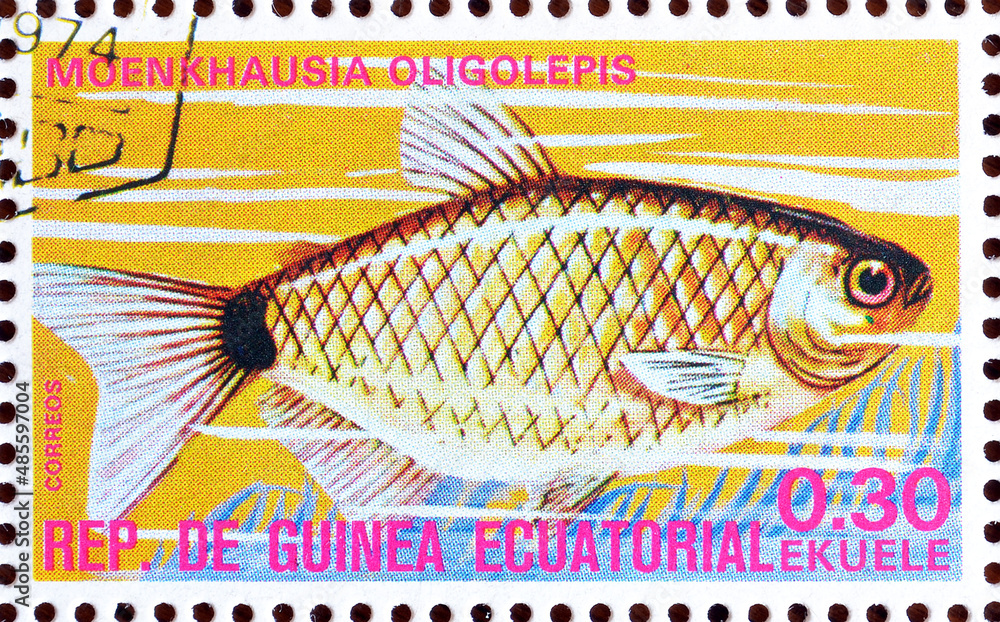 Cancelled postage stamp printed by Equatorial Guinea, that shows Glass ...